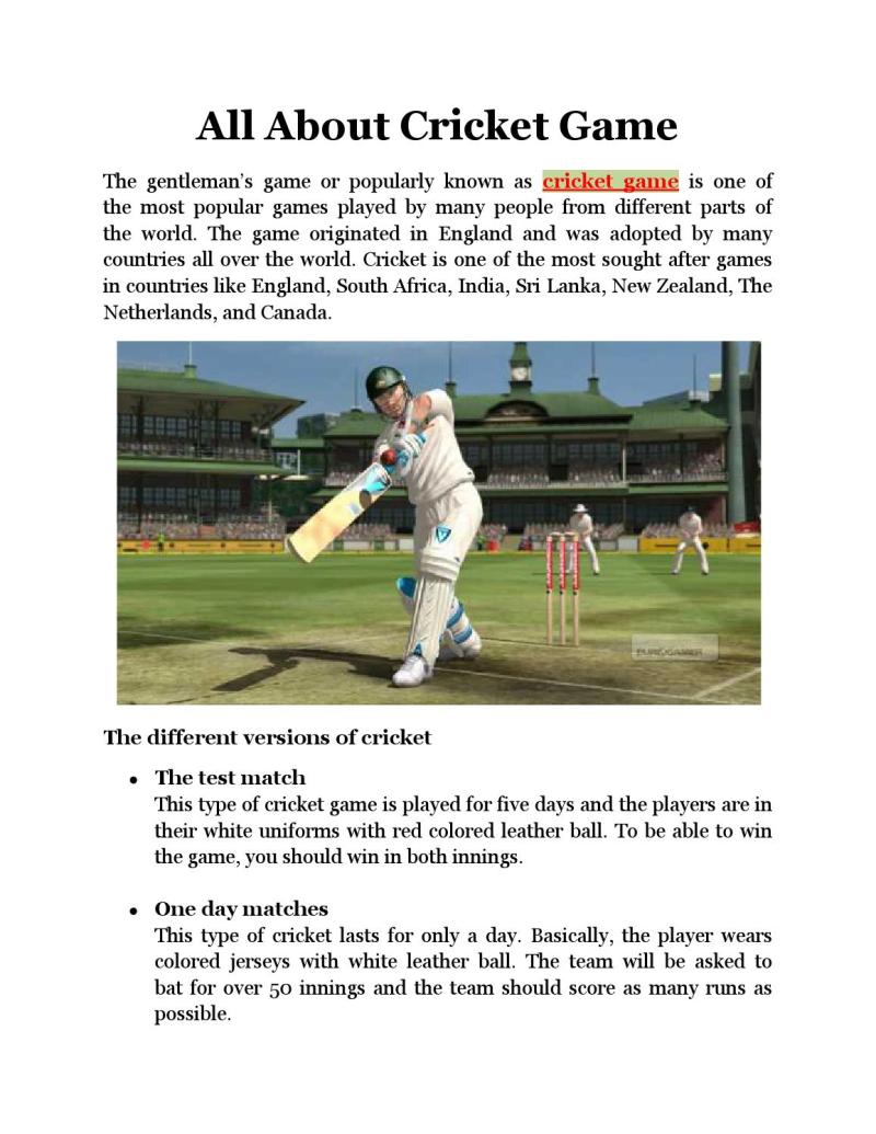 Information Of Cricket - Axycube Solutions Pvt Ltd.